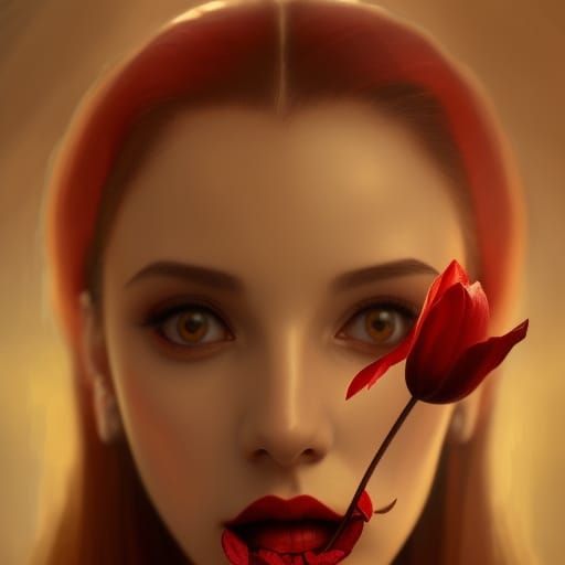 The beautiful vampire held the red tulip up to her ruby lips and kissed ...