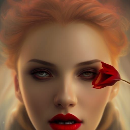 The beautiful vampire held the red tulip up to her ruby lips and kissed ...