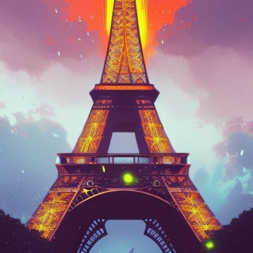 Eiffel tower lightning - AI Generated Artwork - NightCafe Creator