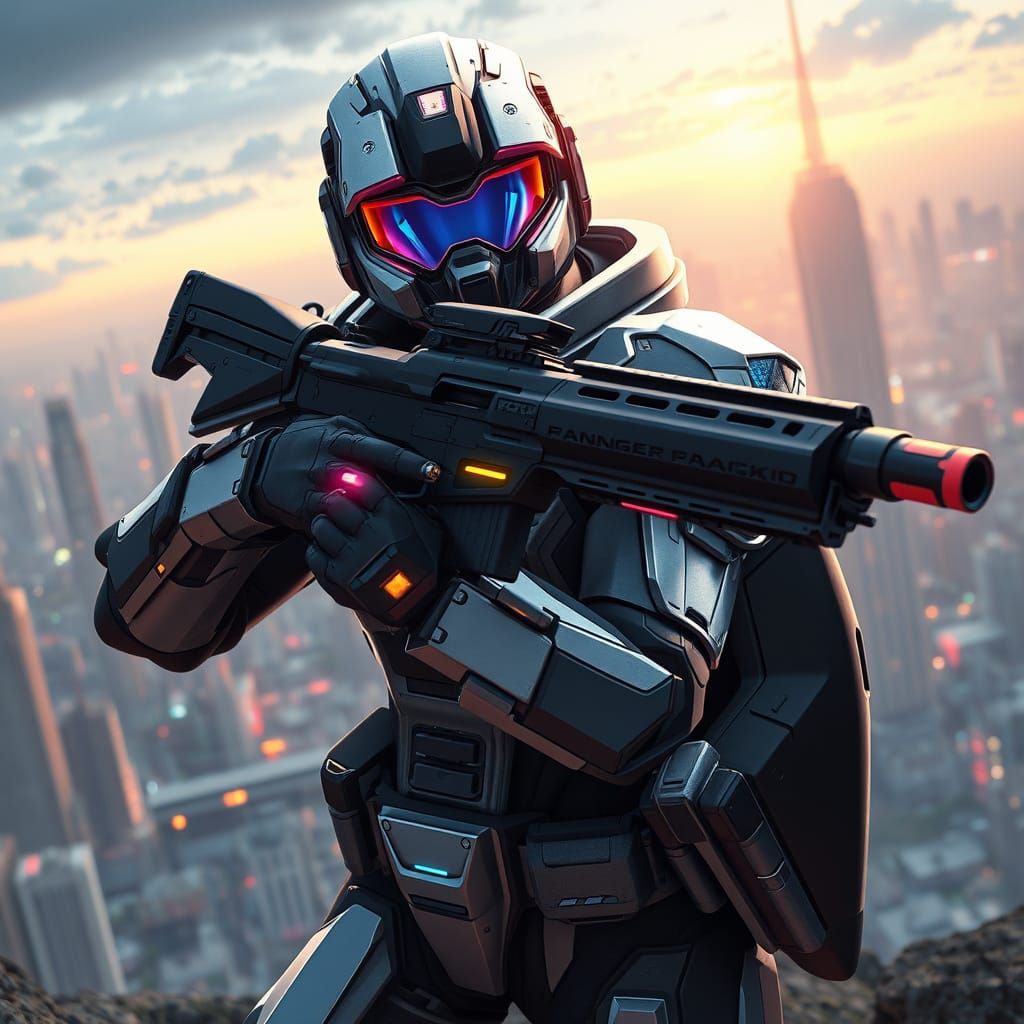 Soldier as a futuristic ranger - Heroic Futuristic Ranger in...