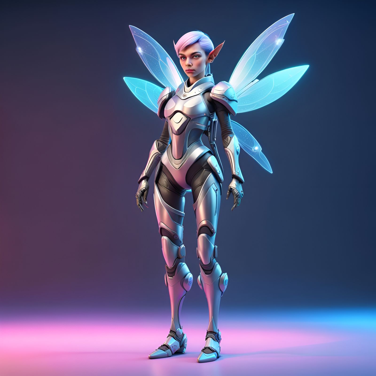 Fairy elf cyborg in a futuristic armor full body - AI Generated Artwork ...