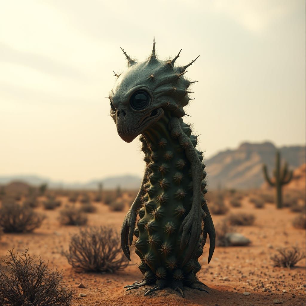Alien Shapeshifter as Cactus in Biomechanical Surr... - AI Art