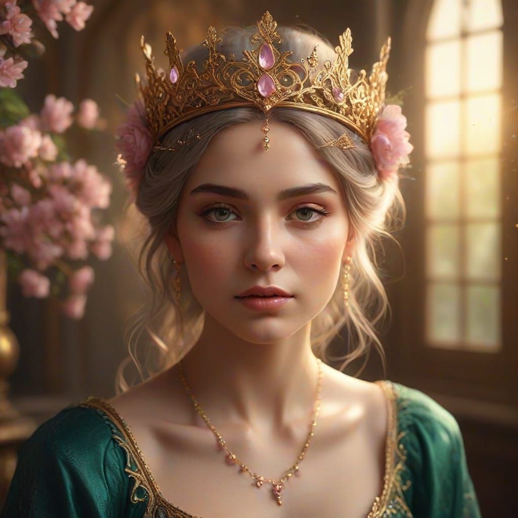 Ethereal Elven Queen in Golden Regalia - AI Art