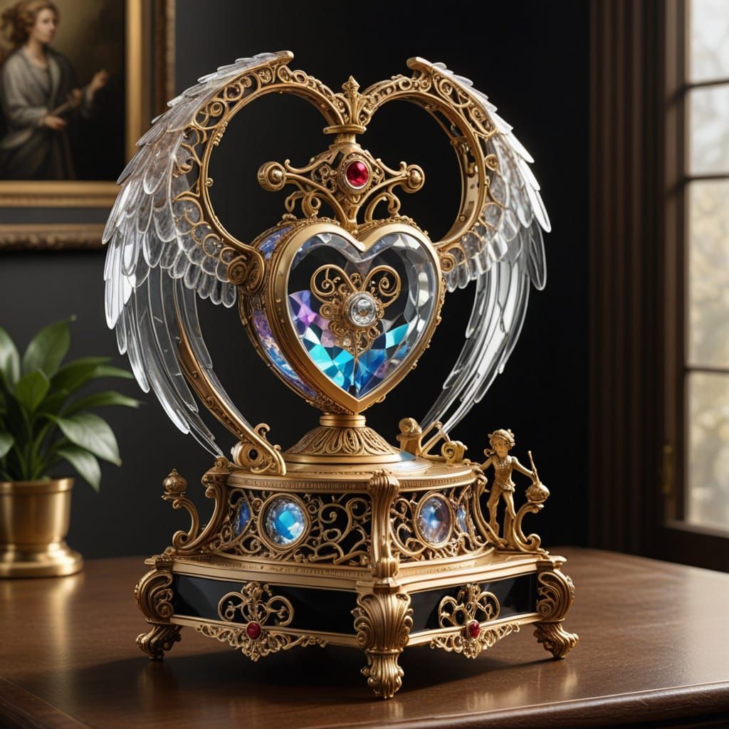 Visualize a breathtakingly ornate music box that transcends mere ...