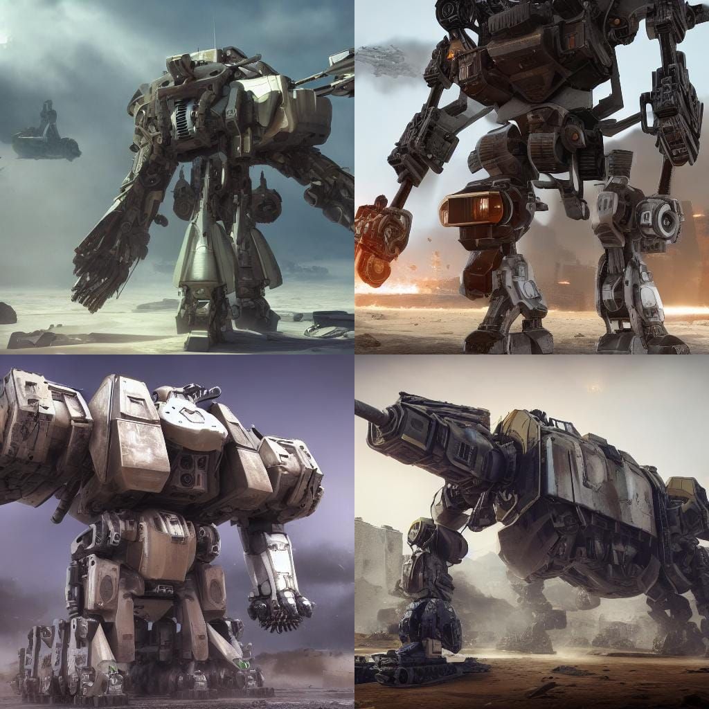 war mech in battle field with big guns - AI Generated Artwork ...