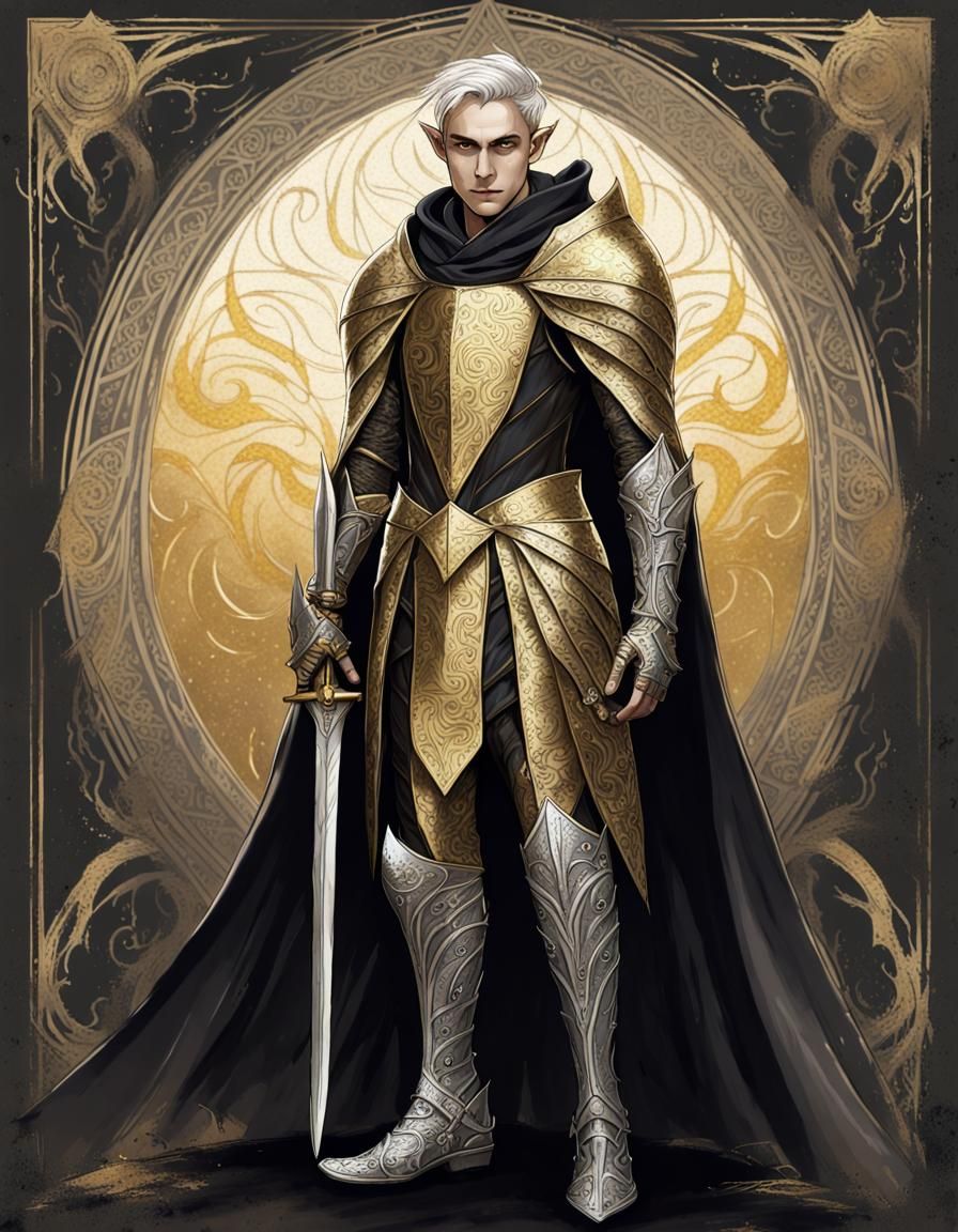 An elf ornate art deco gothic lord-of-the-rings-elf knight wearing a ...