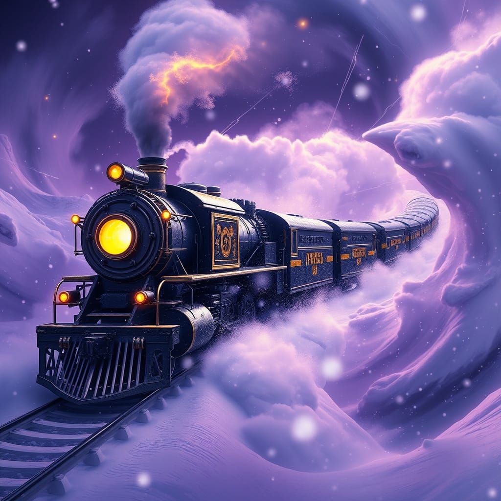 Dark Fantasy Train Soars Through Turbulent Snow St... - AI Art