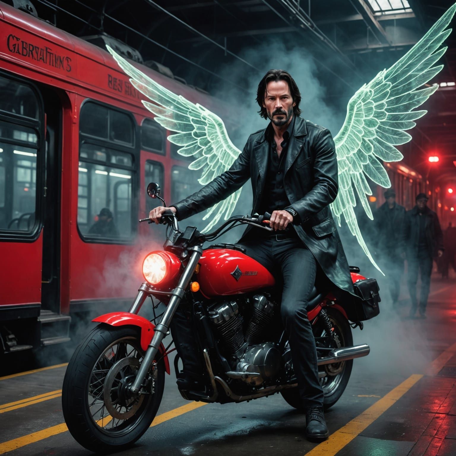 Keanu Reeves as John Constantine with Neon Angel W... - AI Art