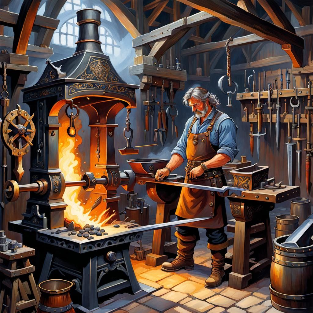 professional blacksmith stands in the forge - AI Generated Artwork ...