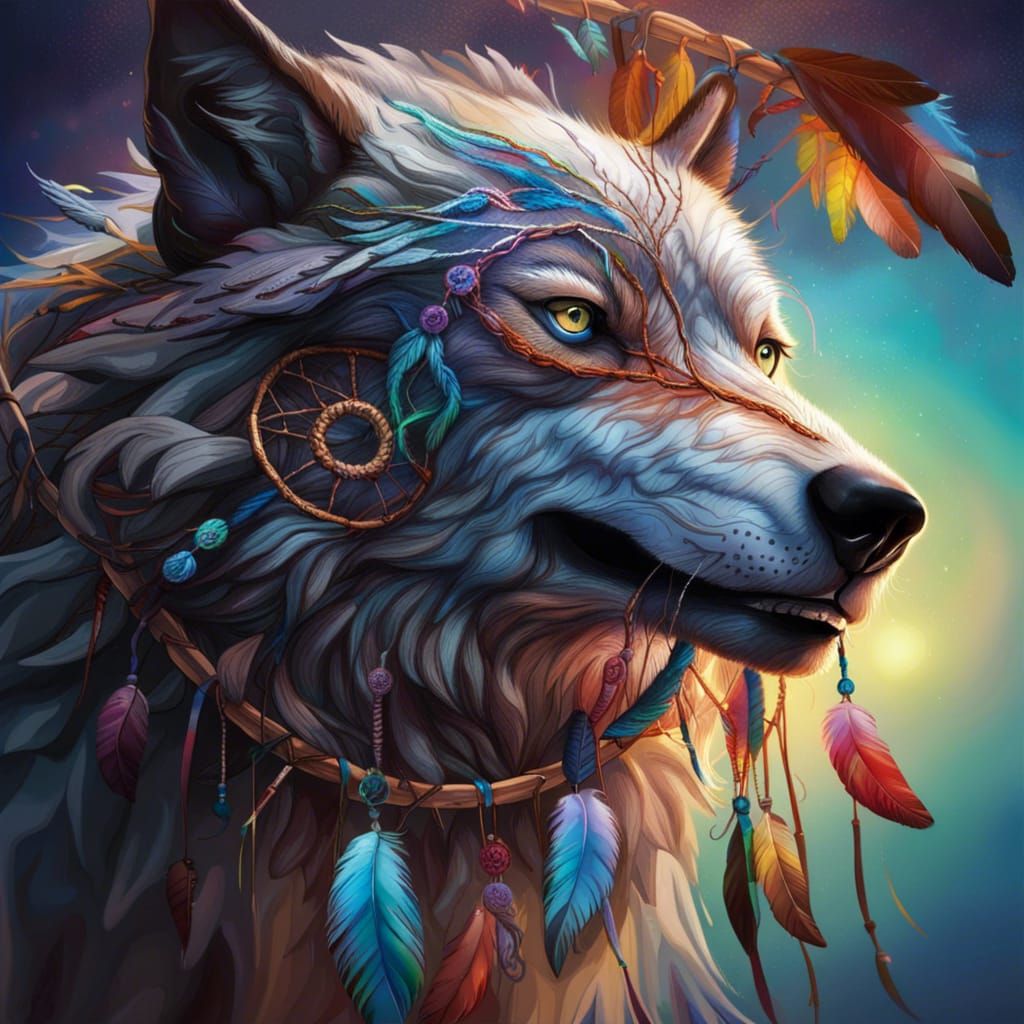 The Wolf Entangled In Dreamcatchers - AI Generated Artwork - NightCafe ...