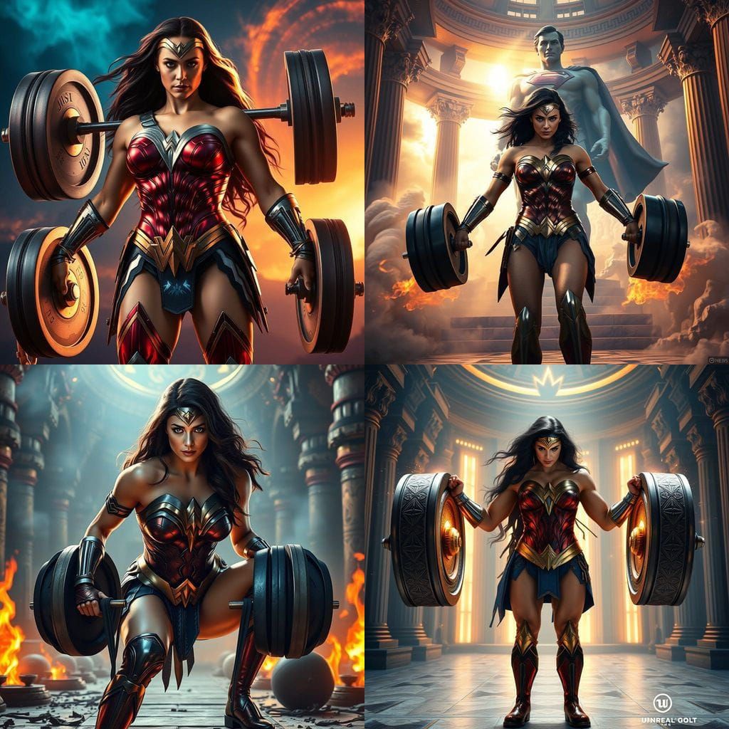Wonder Woman Lifts 1000kg Weights in Epic Fantasy ... - AI Art