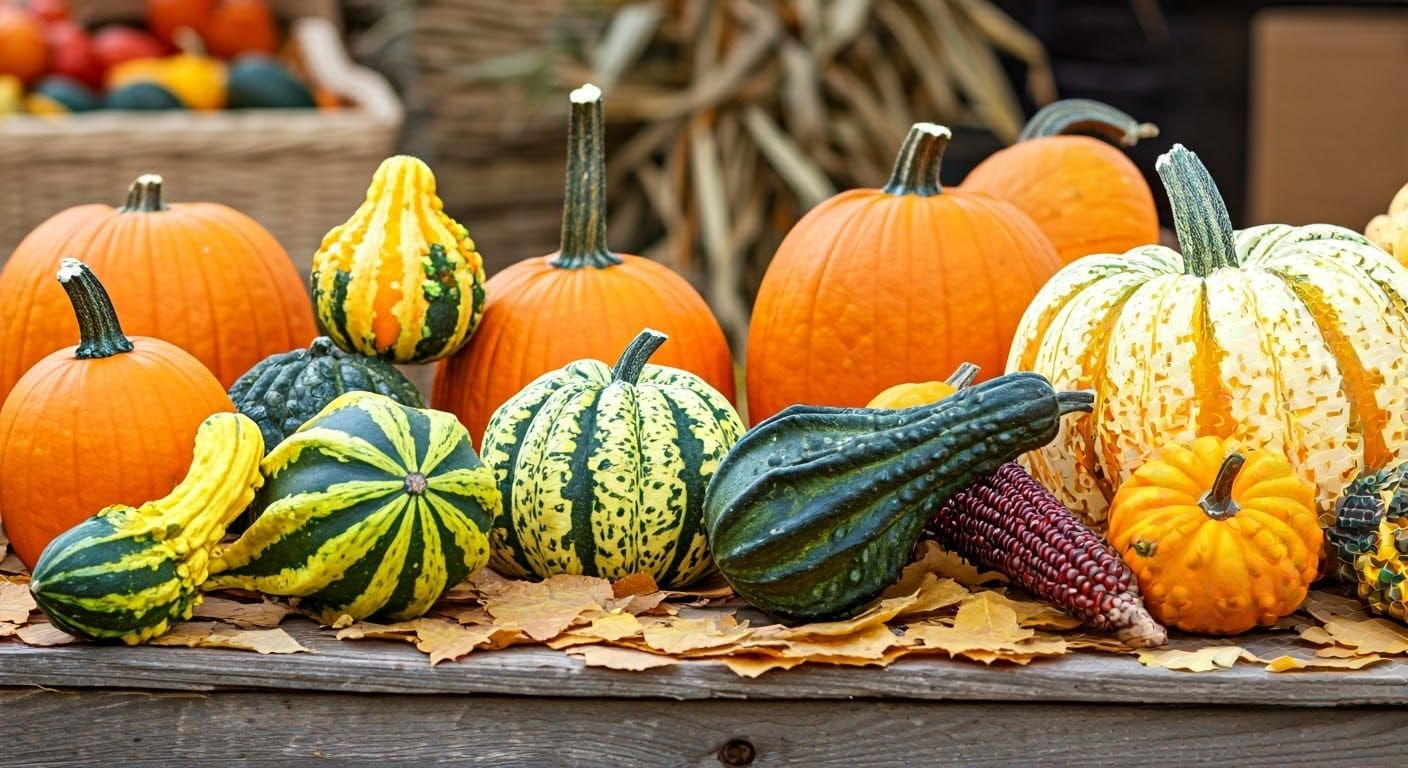 Various Gourds - Autumn's Bounty: Gourds Galore in Rustic Ma...
