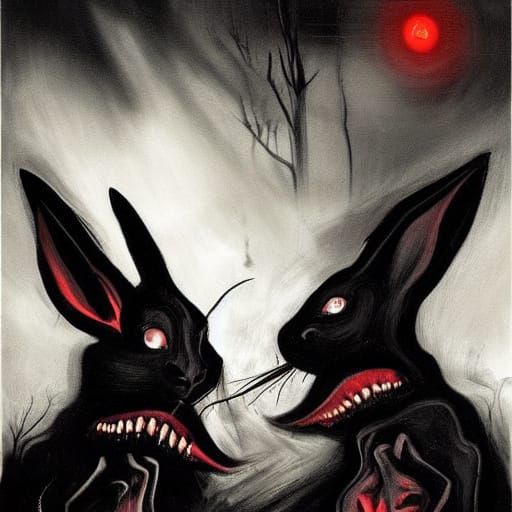 Demonic Rabbits Descend in a Haunting, Gothic Trai... - AI Art