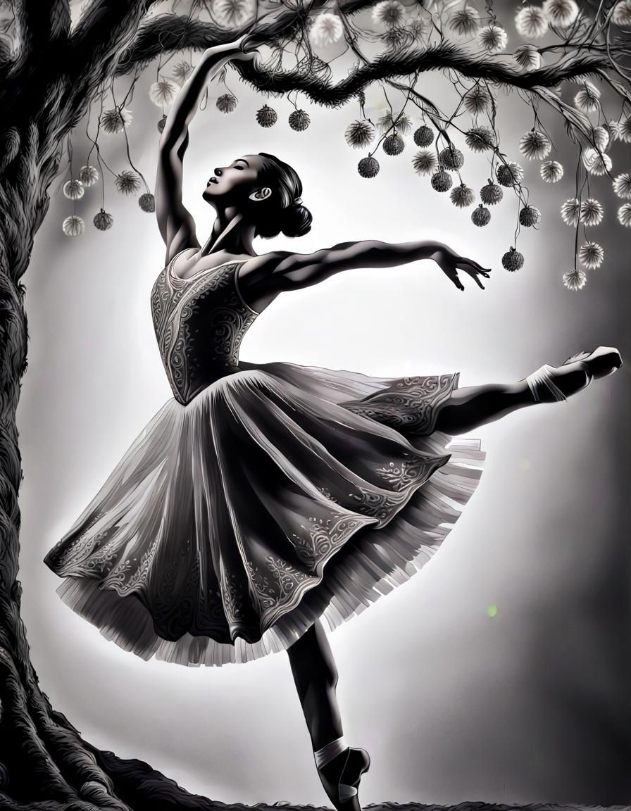 Ballerina dancing with a tree v2 - AI Generated Artwork - NightCafe Creator