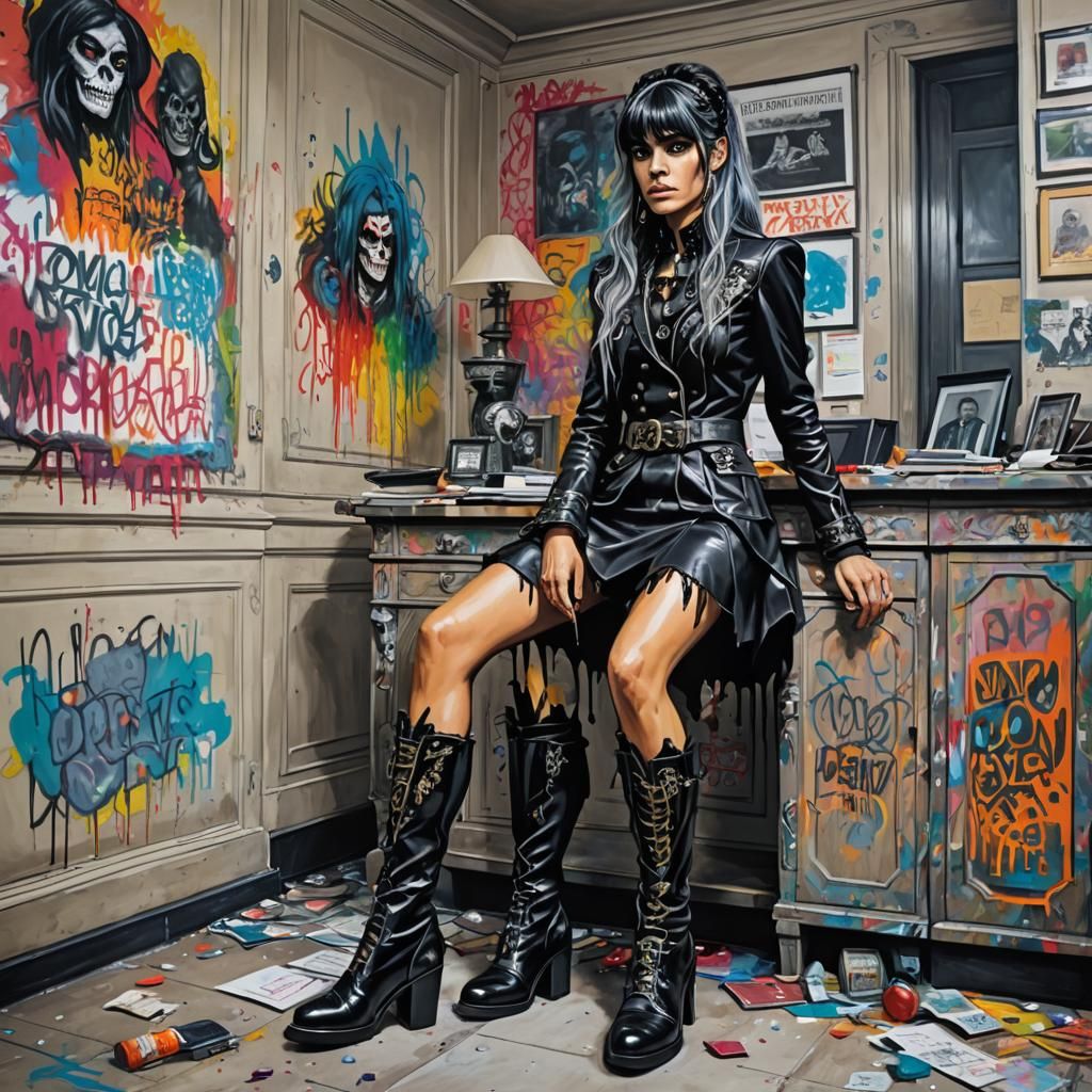 Gothic Ghoulina in London: Graffiti Art Portrait - AI Art