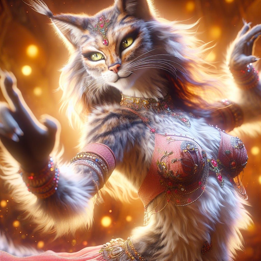 Hyper-realistic beautiful ethereal female tabaxi belly dancer in the ...