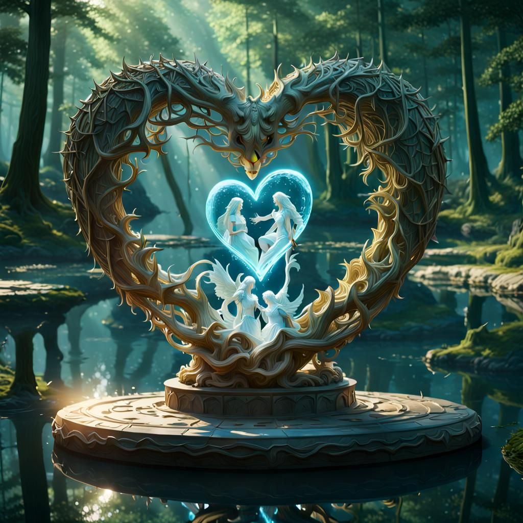 magic Heart statue flowting inside another Heart statue in the middle ...