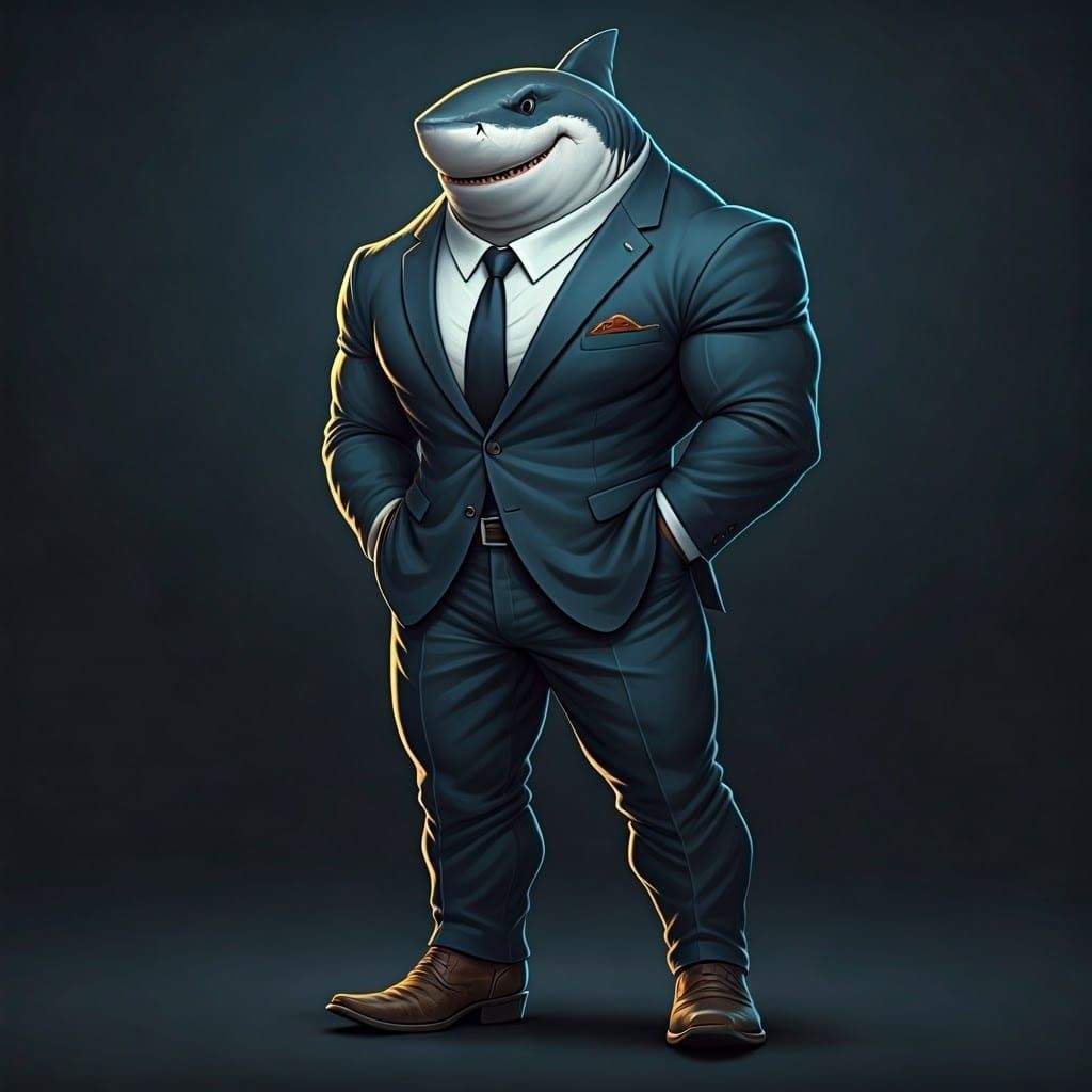 Muscular Great White Shark Bodybuilder in a Tailor... - AI Art
