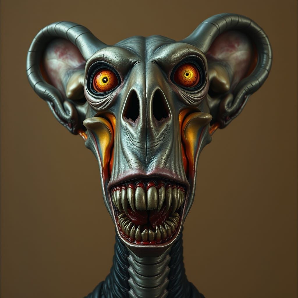 Grotesque Biomechanical Horror with Distorted Ears... - AI Art
