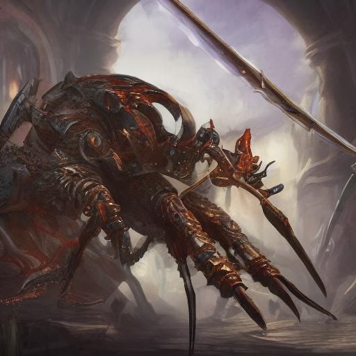 four-armed insectoid monstrous humanoid beetle wielding a double-bladed ...