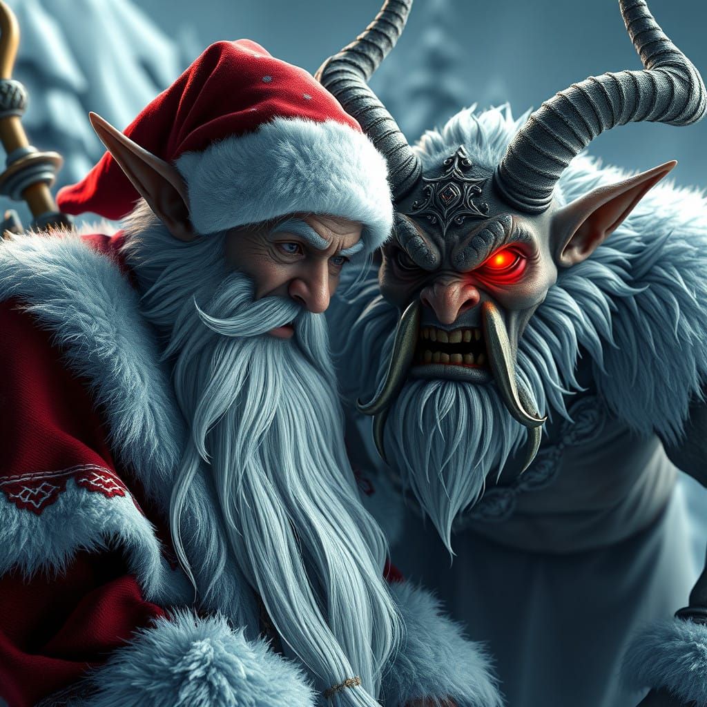 elf santa claus and troll krampus - Surreal Christmas Mythol...