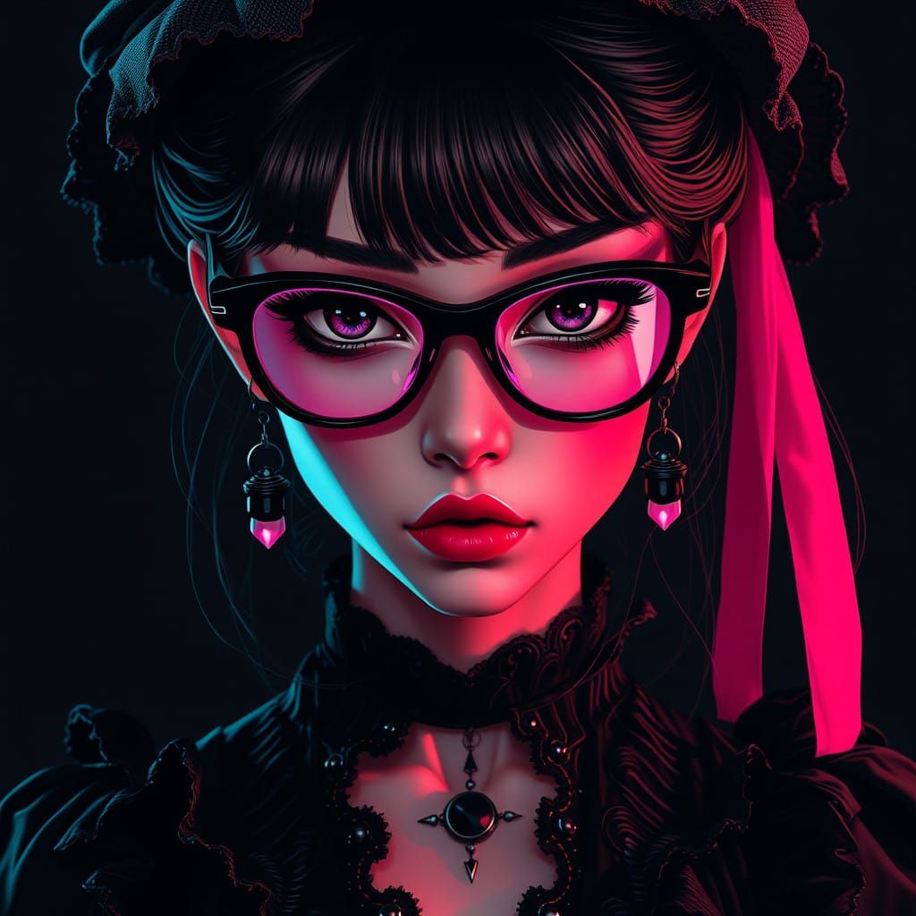 Surreal Cyberpunk Goddess in Victorian Despair - AI Art