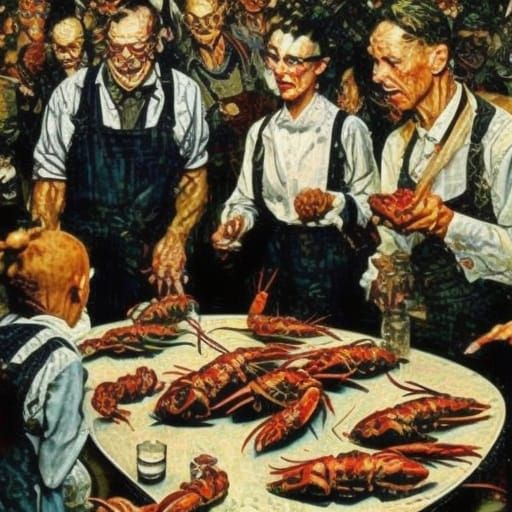 Norman Rockwell painting; Louisiana crawfish boil feast - AI Generated Artwork - NightCafe Creator