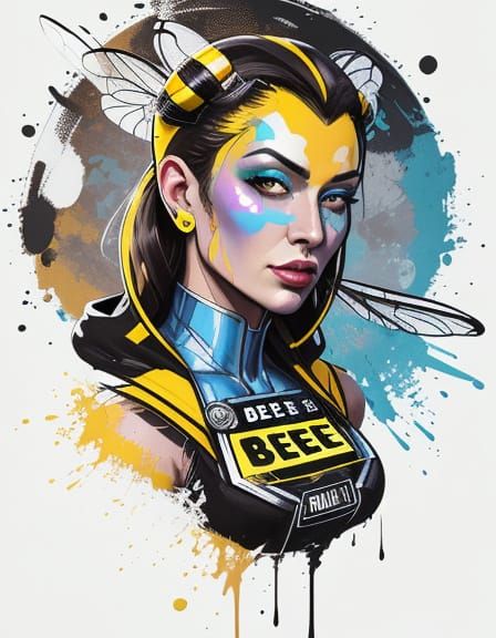 BEE CHARMER AND BEES Screen print, pop art, splash screen art, triadic ...