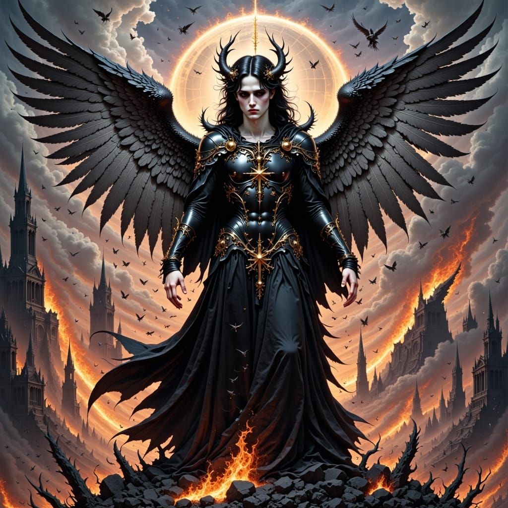 Fallen Angel in Desolate Landscape - AI Art