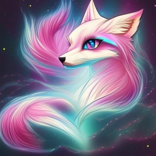 pink and blue iridescent holographic shiny fox - AI Generated Artwork ...