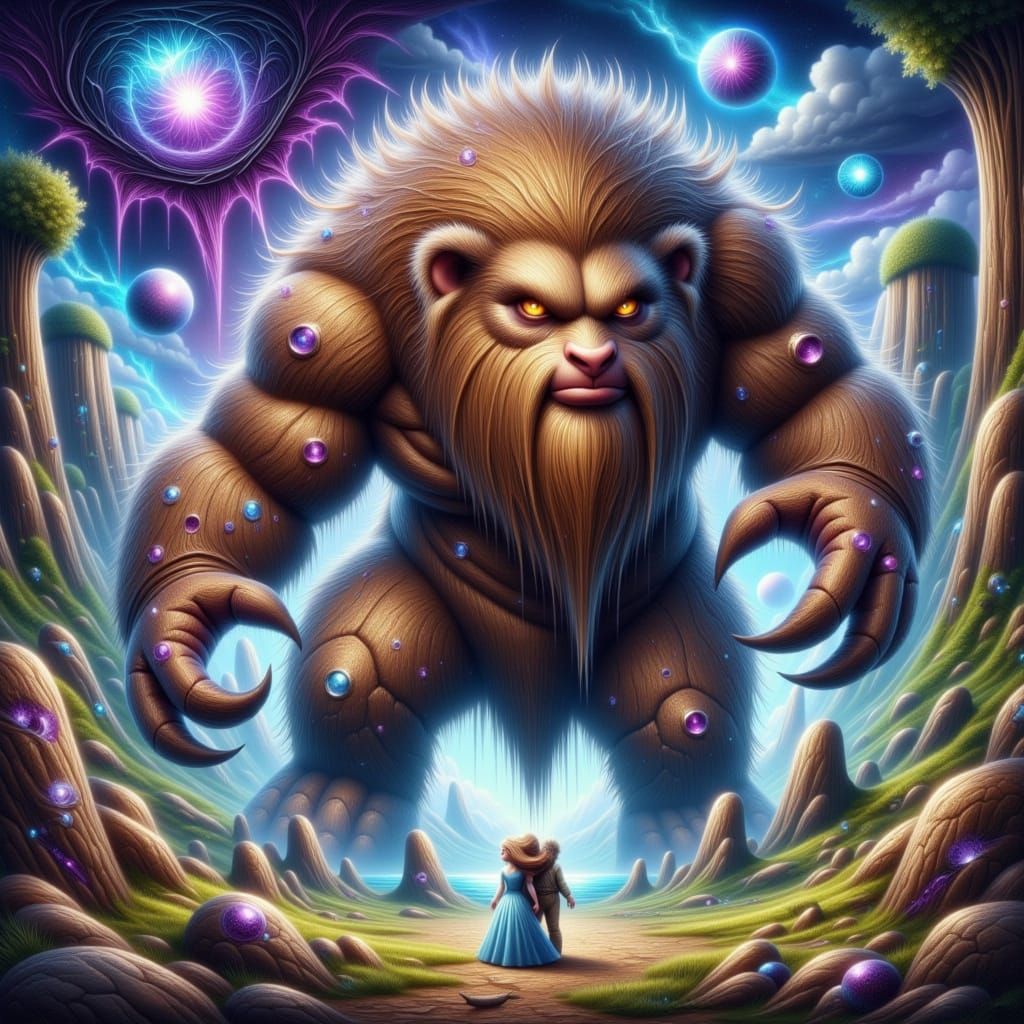 Brown Monster in a Dark Fantasy Landscape with Imp... - AI Art