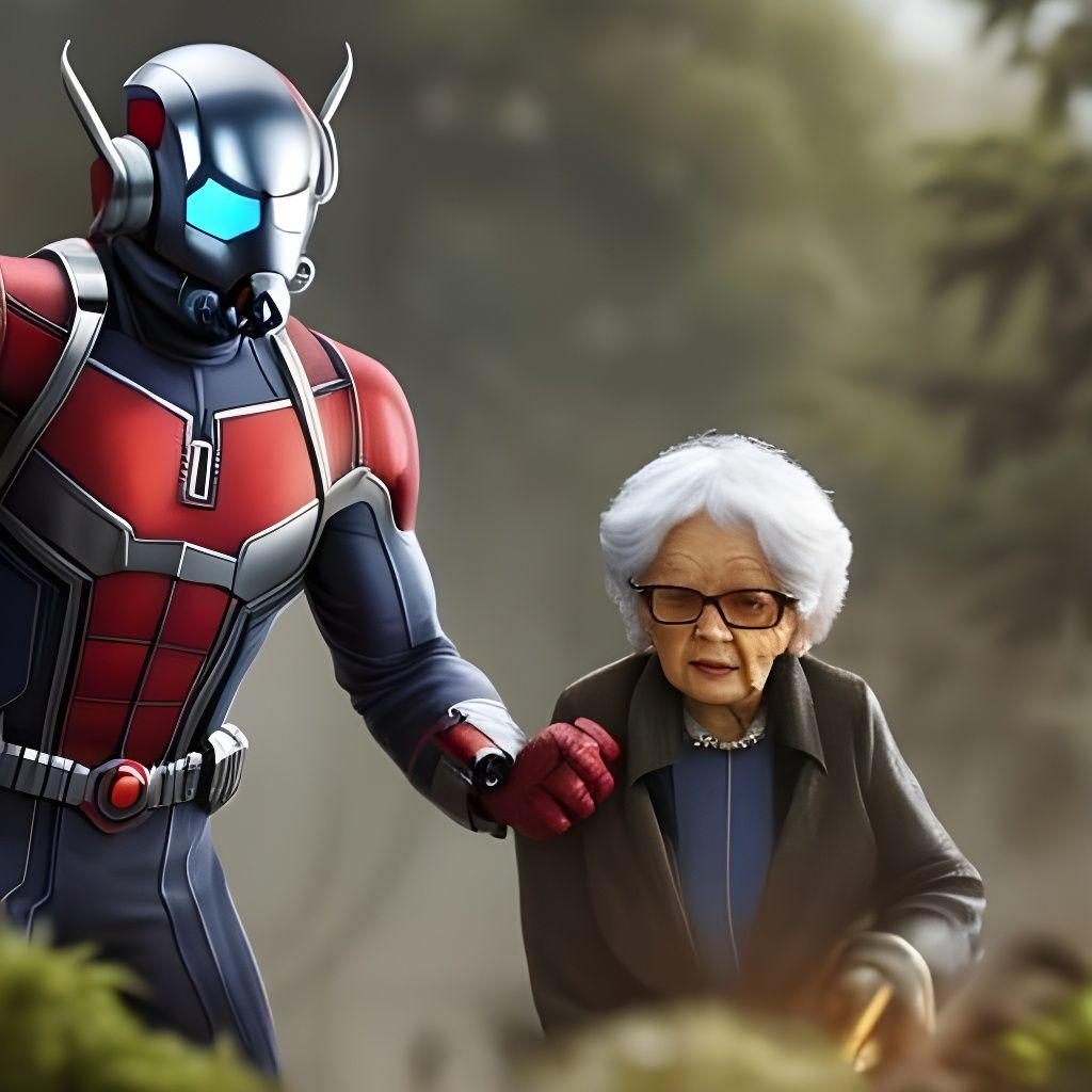Ant Man helps a little old lady cross the street - AI Generated Artwork - NightCafe Creator
