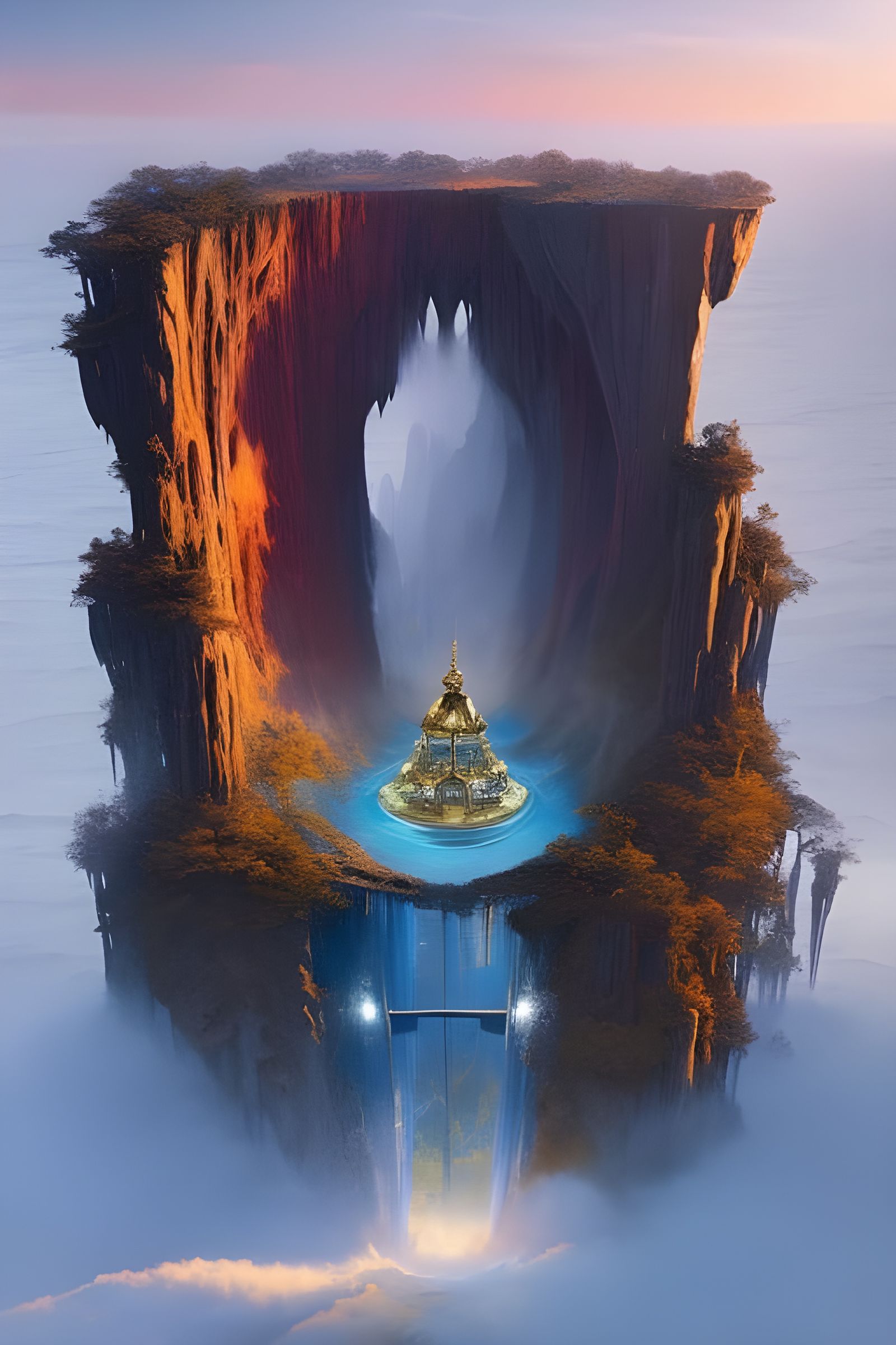 A floating temple spotted on the Infinity Cliff. - AI Generated Artwork ...
