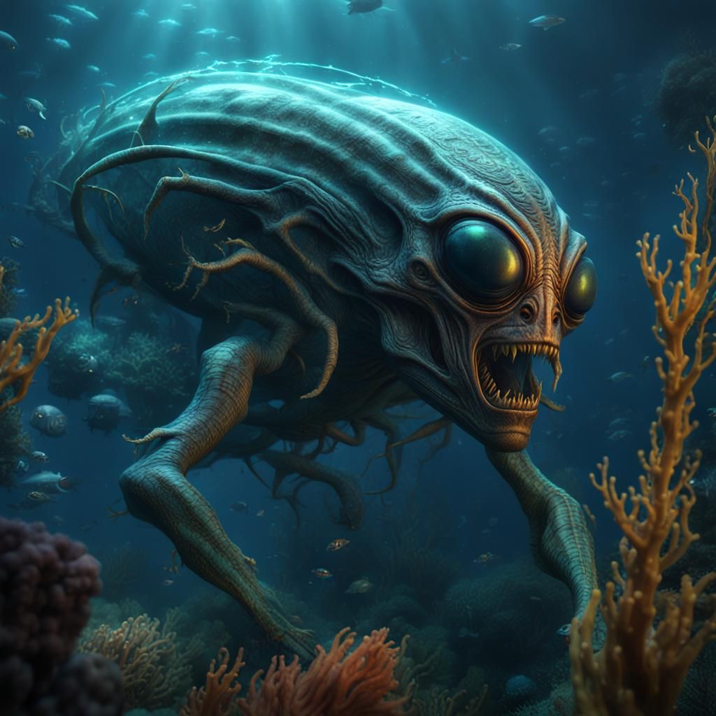 Scary Under- Water Alien - AI Generated Artwork - NightCafe Creator
