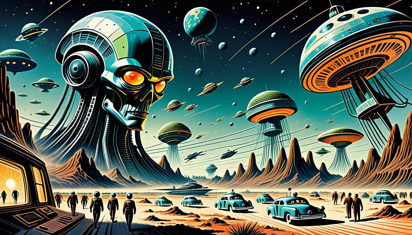 Aliens attempting to invade the mind of 1950's earthlings comic art ...