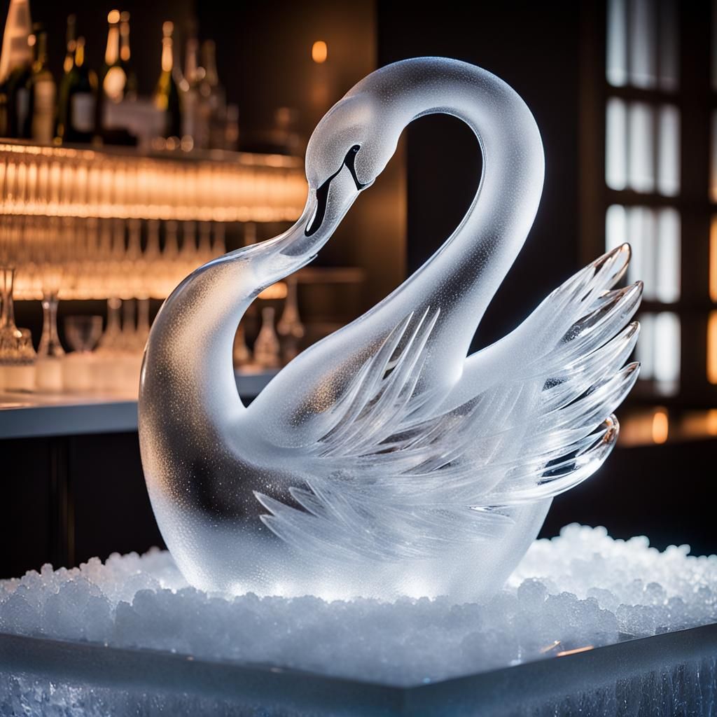 Ice sculpture of a swan, LED lights - AI Generated Artwork - NightCafe ...