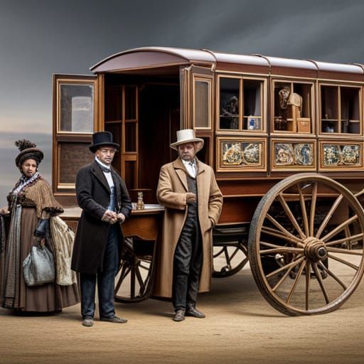 Stagecoach Wagon with salesman - AI Generated Artwork - NightCafe Creator