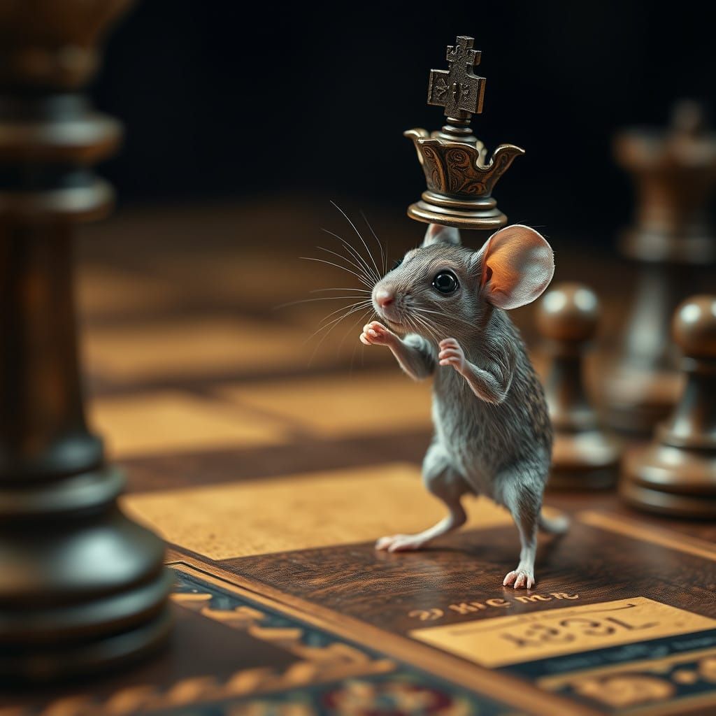 King Chess Piece Toppled by Daring Mouse in Dramat... - AI Art
