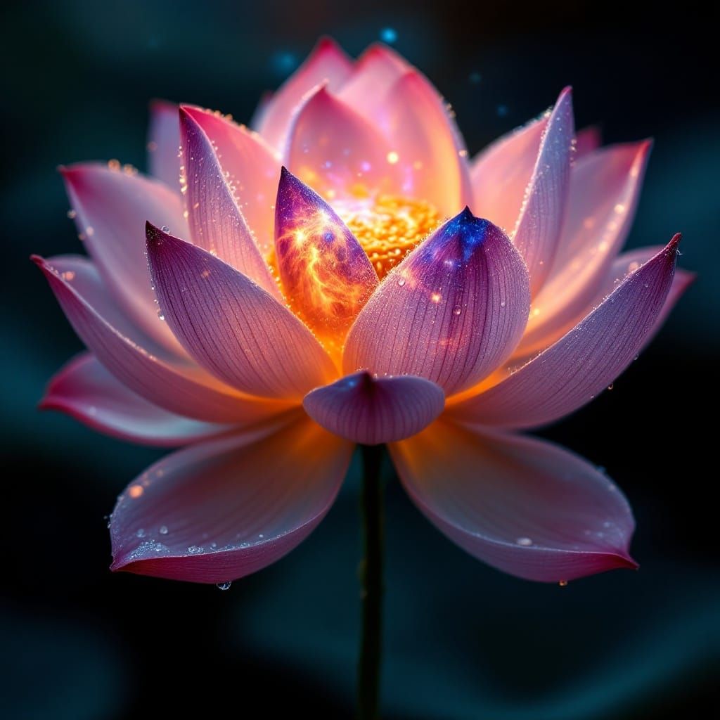 Night Lotus - Cosmic Lotus Blossom in Hyperrealistic Macro