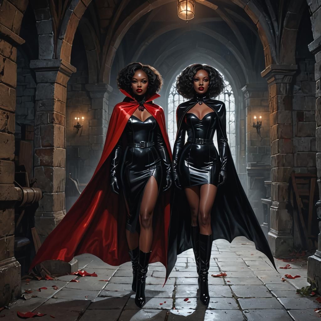 at the basement of a castle coffin open displaying new female vampire ...