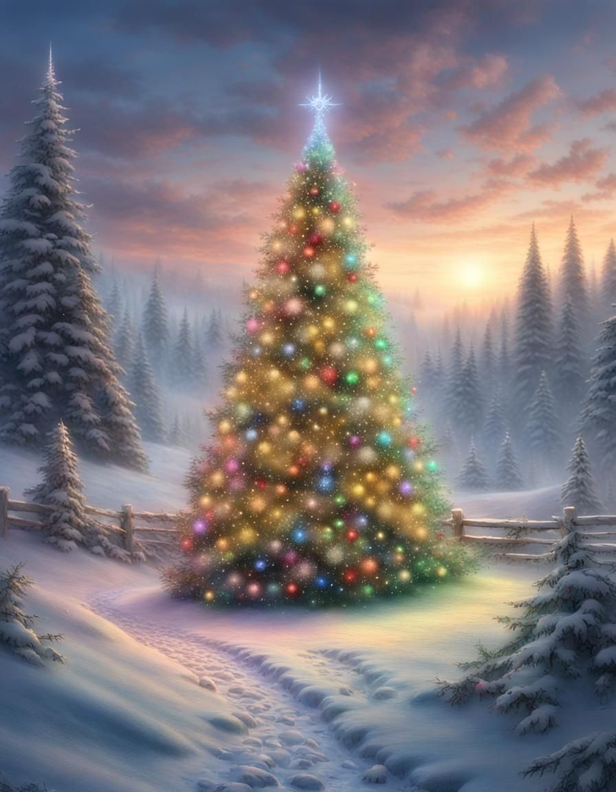 8k hyper real image of a realistic Christmas tree adorned with colorful ...