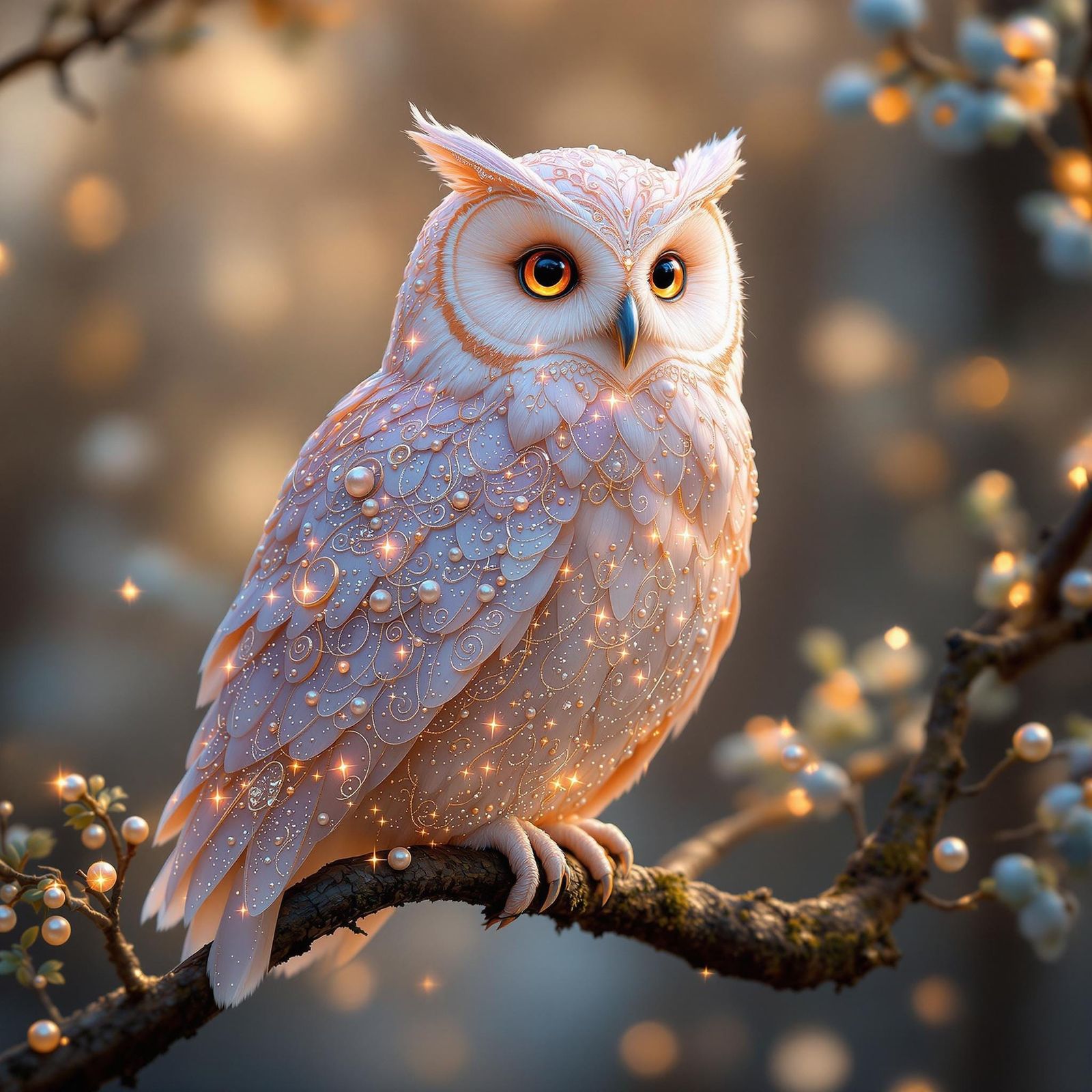 Ethereal owl on pearly tree - Ethereal owl on pearly tree