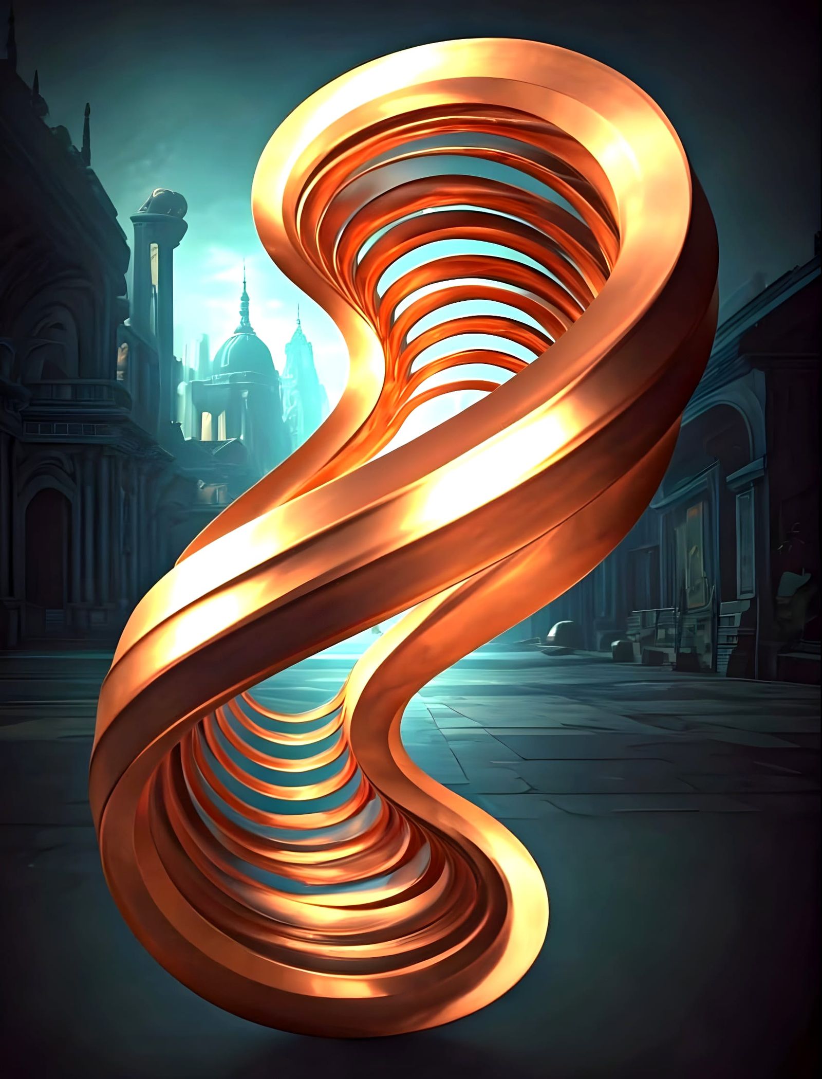 Abstract Sculpture: Double Helix Copper and Steel