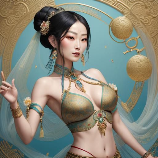 Ancient Chinese beauty, inspired by the Dunhuang Flying Apsaras mural - AI Generated Artwork ...
