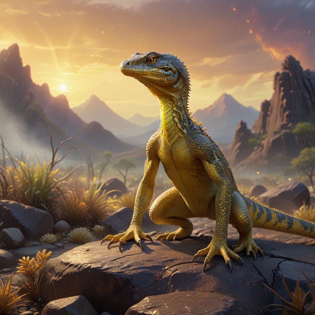 A slimy eight legged yellow monitor lizard creature :: in the basalt ...