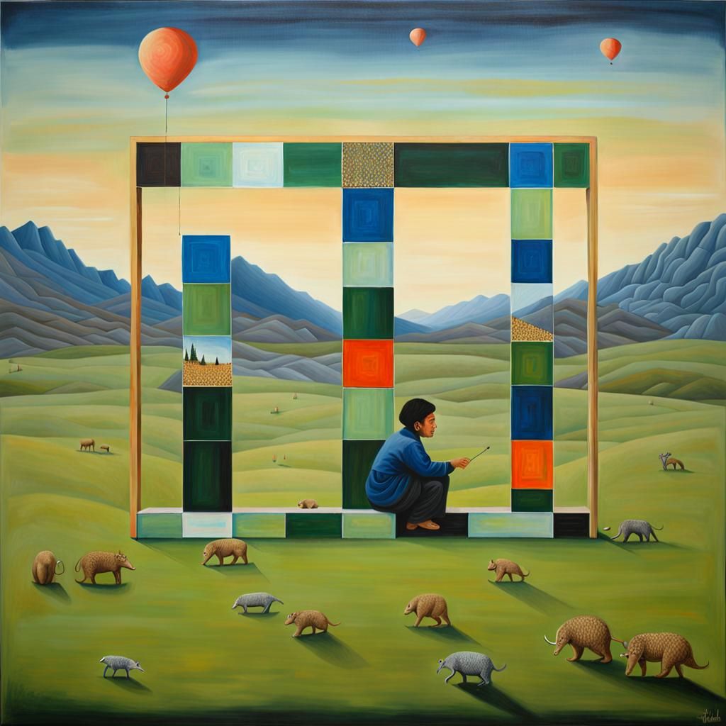 A simple, surreal rule-of-thirds painting of "Tohir lin­frark­jarj ...