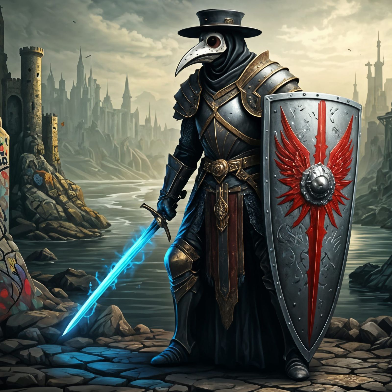 the Plague Doctor with a Medical Shield and Sword