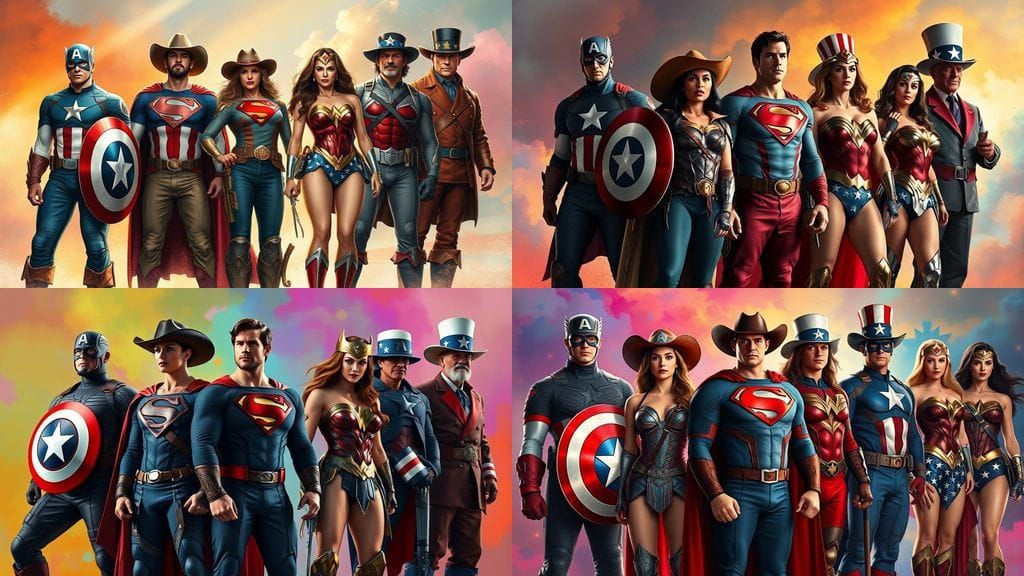 Superhero Iconic Lineup in Hyperrealistic Splash A... - AI Art