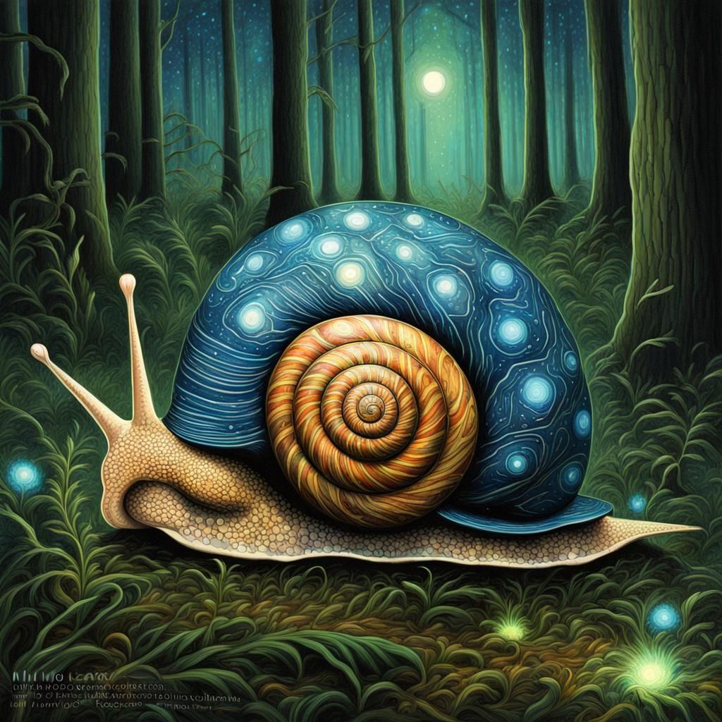 in forest, all bioluminescence celestial snail strange and fantastic ...