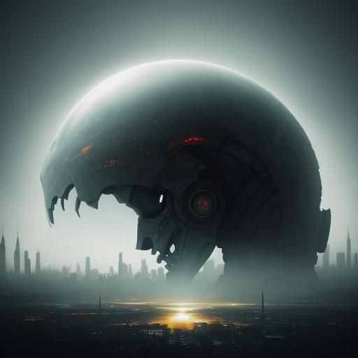 Alien - Surrealistic Alien Emerges from Dystopian Cityscape